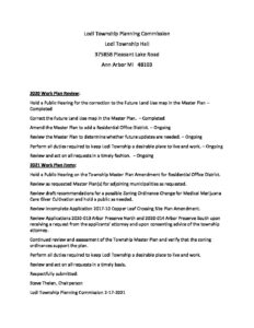 Lodi Township Planning Commission 2021 Plan of Work | Lodi Township