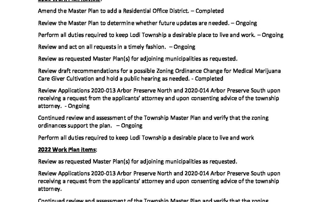 Lodi Township Planning Commission 2022 Plan of Work (1) | Lodi Township