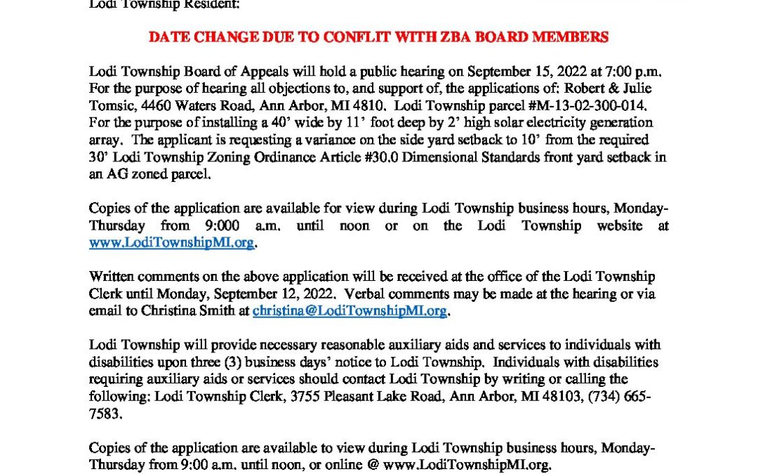 Tomsic Neighbor Notice.2 | Lodi Township