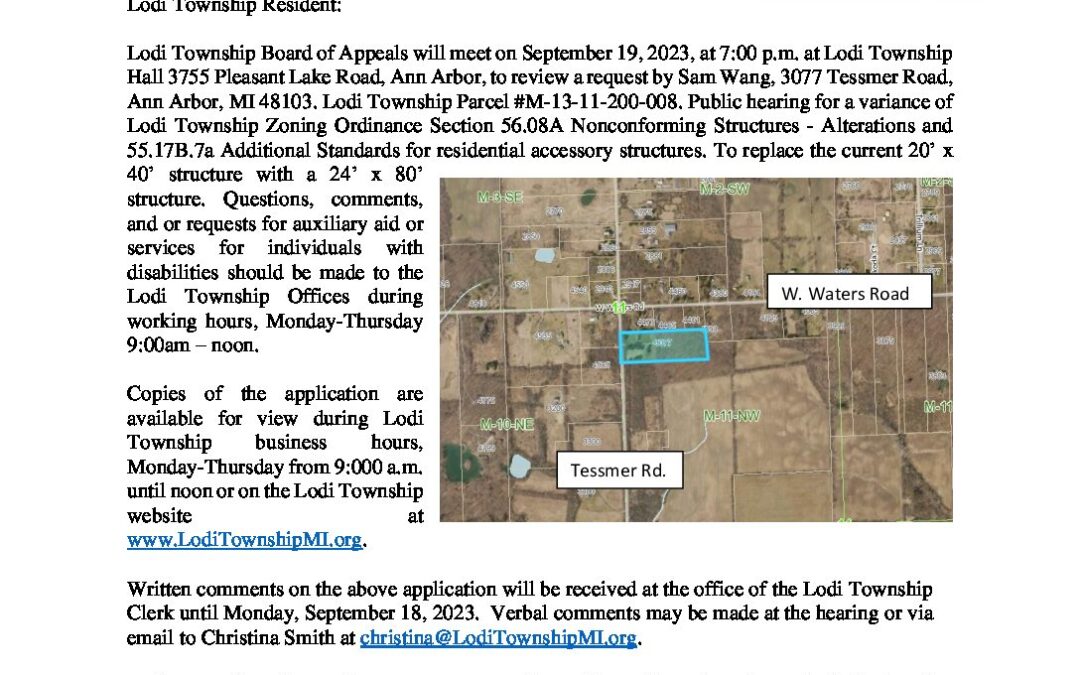 Wang Neighbor Notice | Lodi Township
