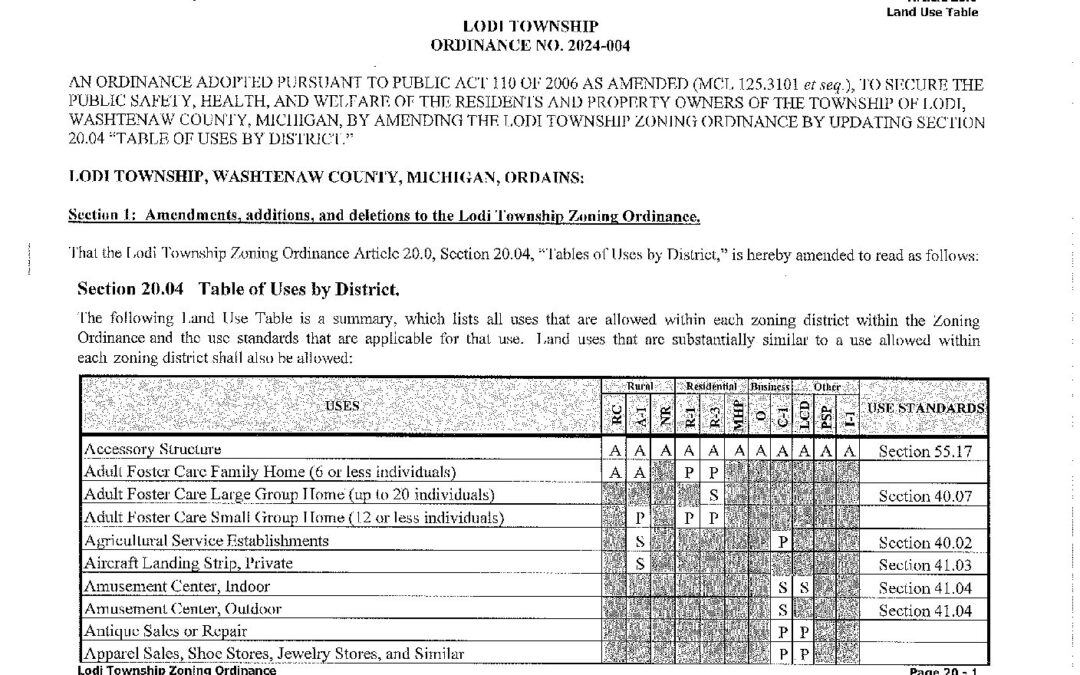2024-004 Table of Uses | Lodi Township