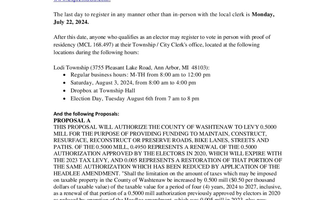 Notice of Registration Sun Times 8.6.2024 | Lodi Township
