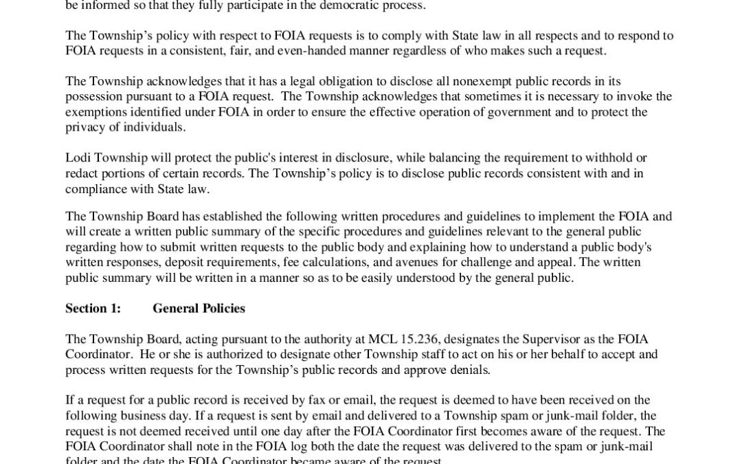 FOIA 2023-001 Procedures and Guidelines | Lodi Township