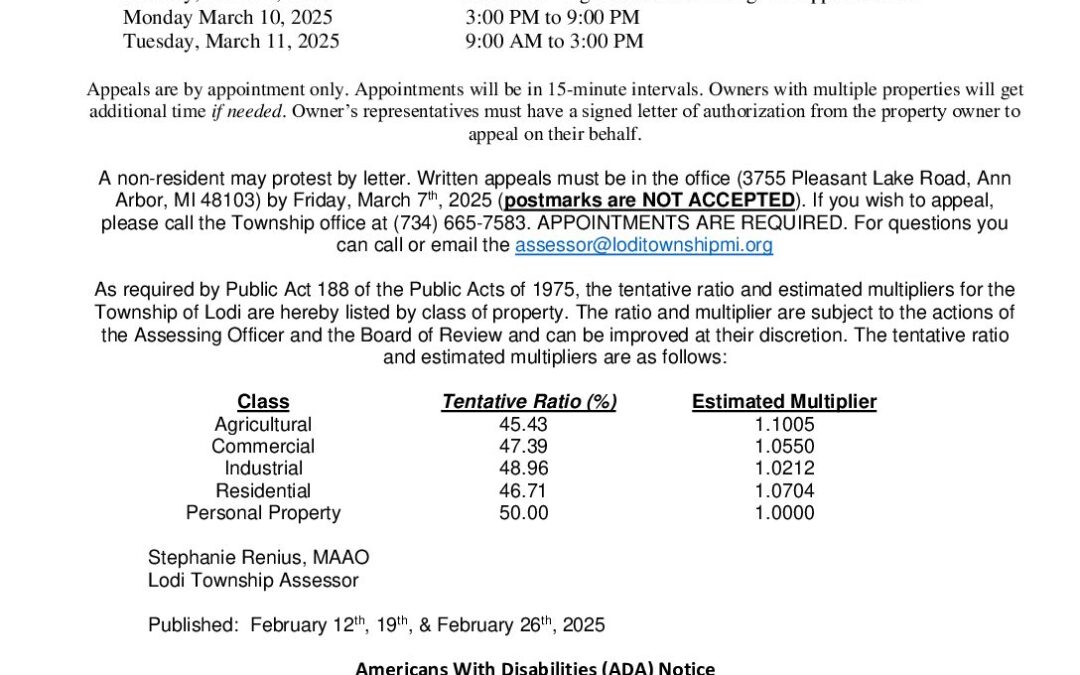 2025 MBOR Notice | Lodi Township